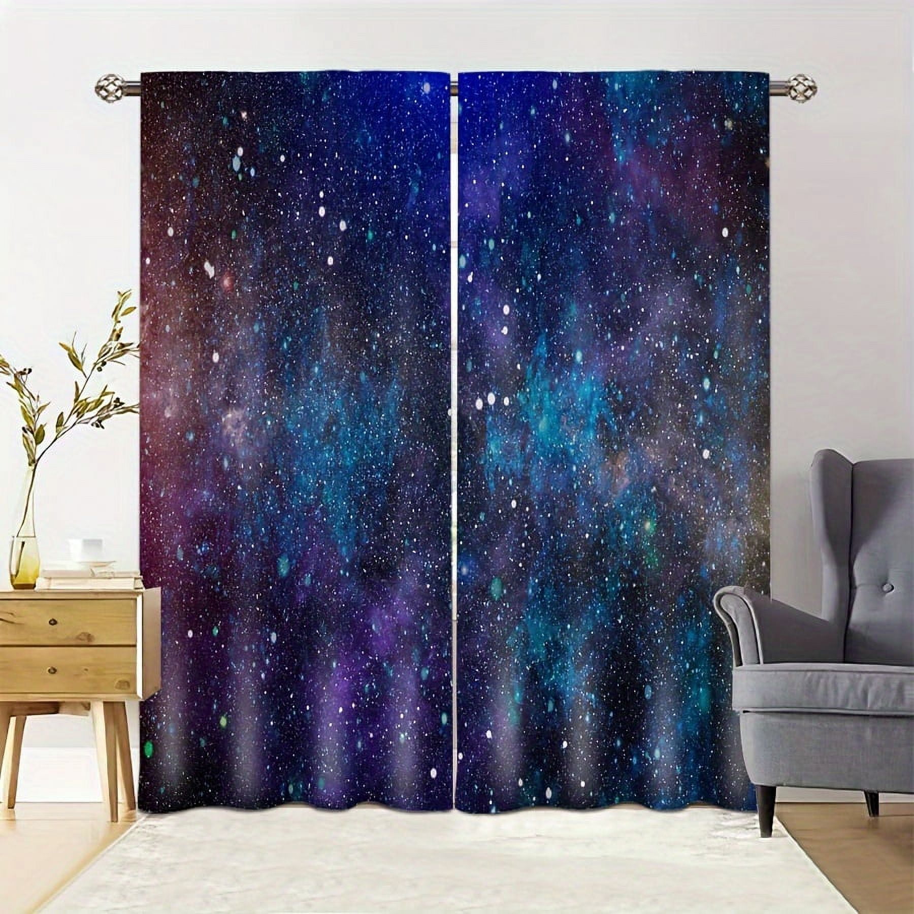 2pcs Purple Blue Galaxy Curtains Colorful Cool Outer Space Universe ...