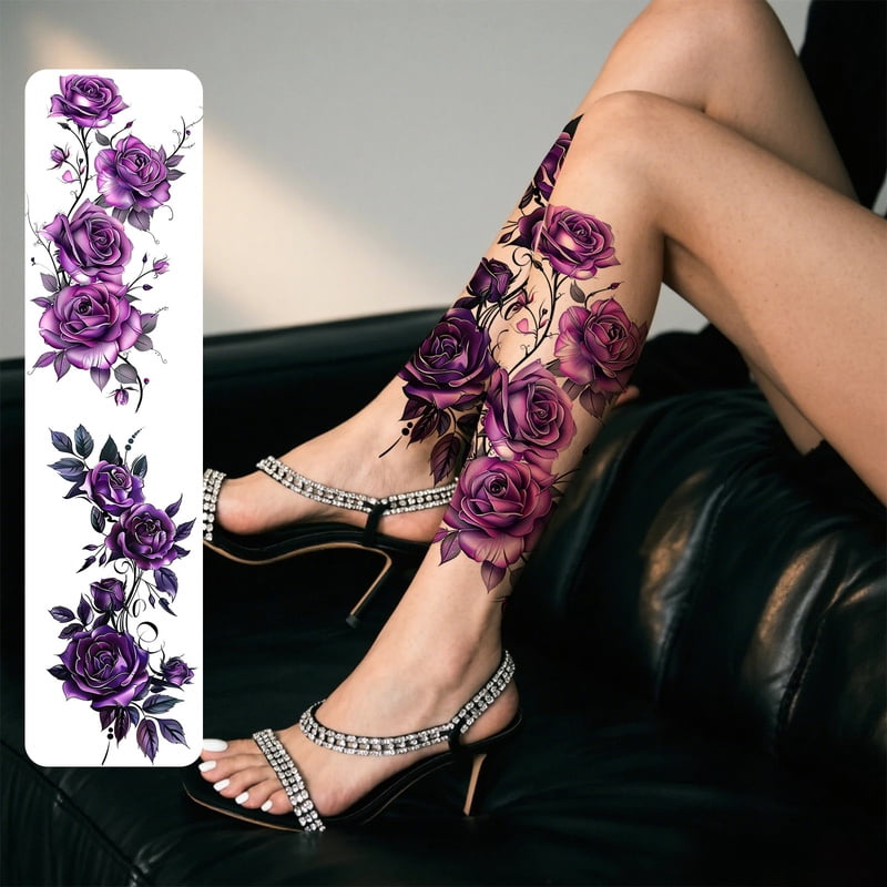 2pcs Purple Flower Temporary Stickers For Women, Waterproof & Long ...