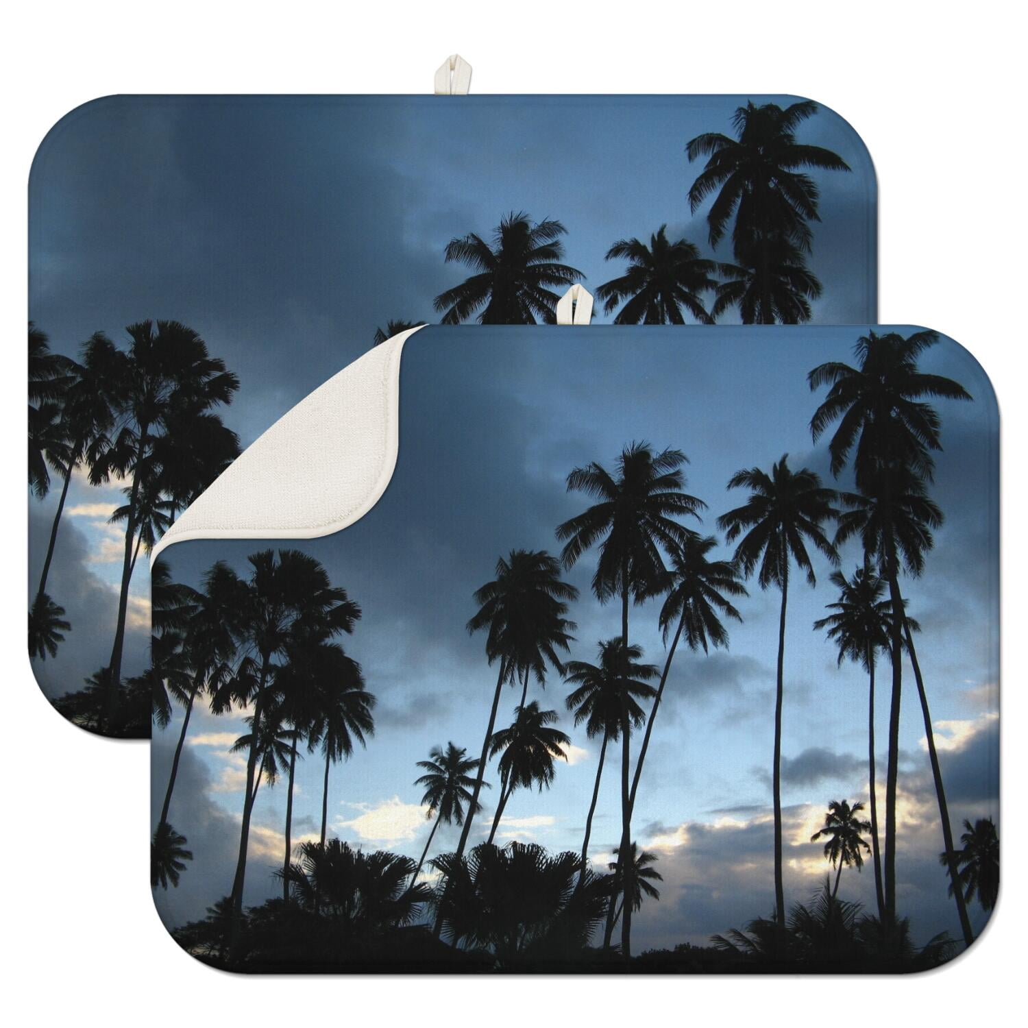 2pcs Purple Hawaii Palm Tree Dish Mat, Vibrant Ocean Sunset Aesthetic ...
