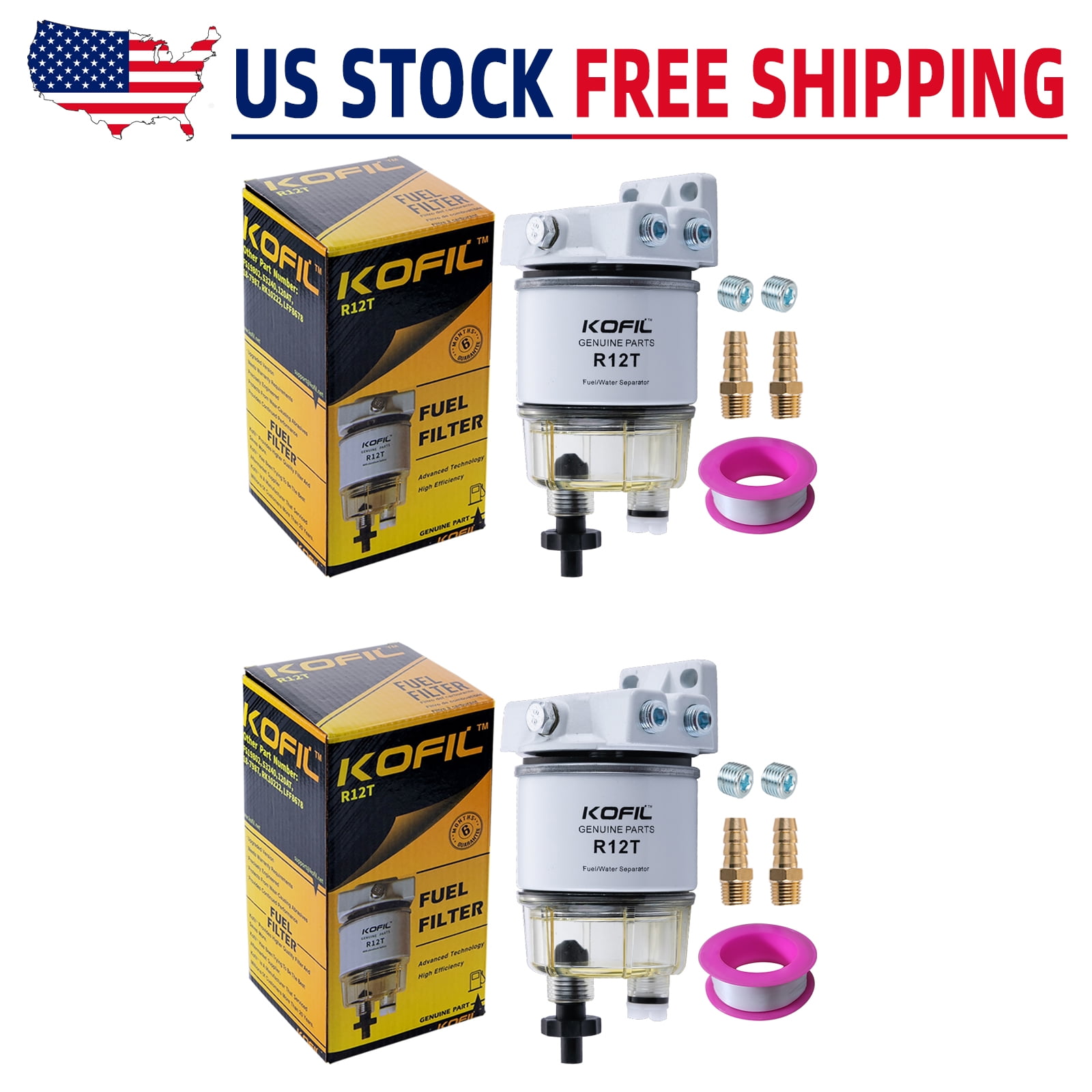 2pcs R12T Fuel Filter Marine Water Separator Complete Kit Replaces ...