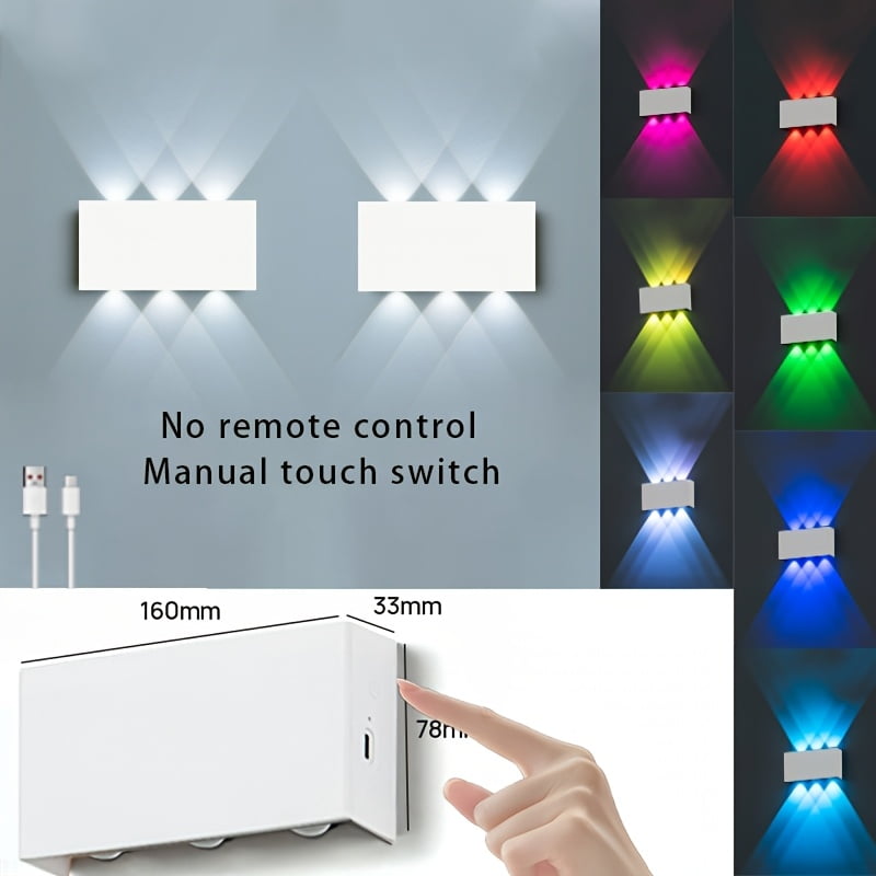 2pcs RGB 7-color Wall Light Battery Powered Degree Bedroom Corridor ...