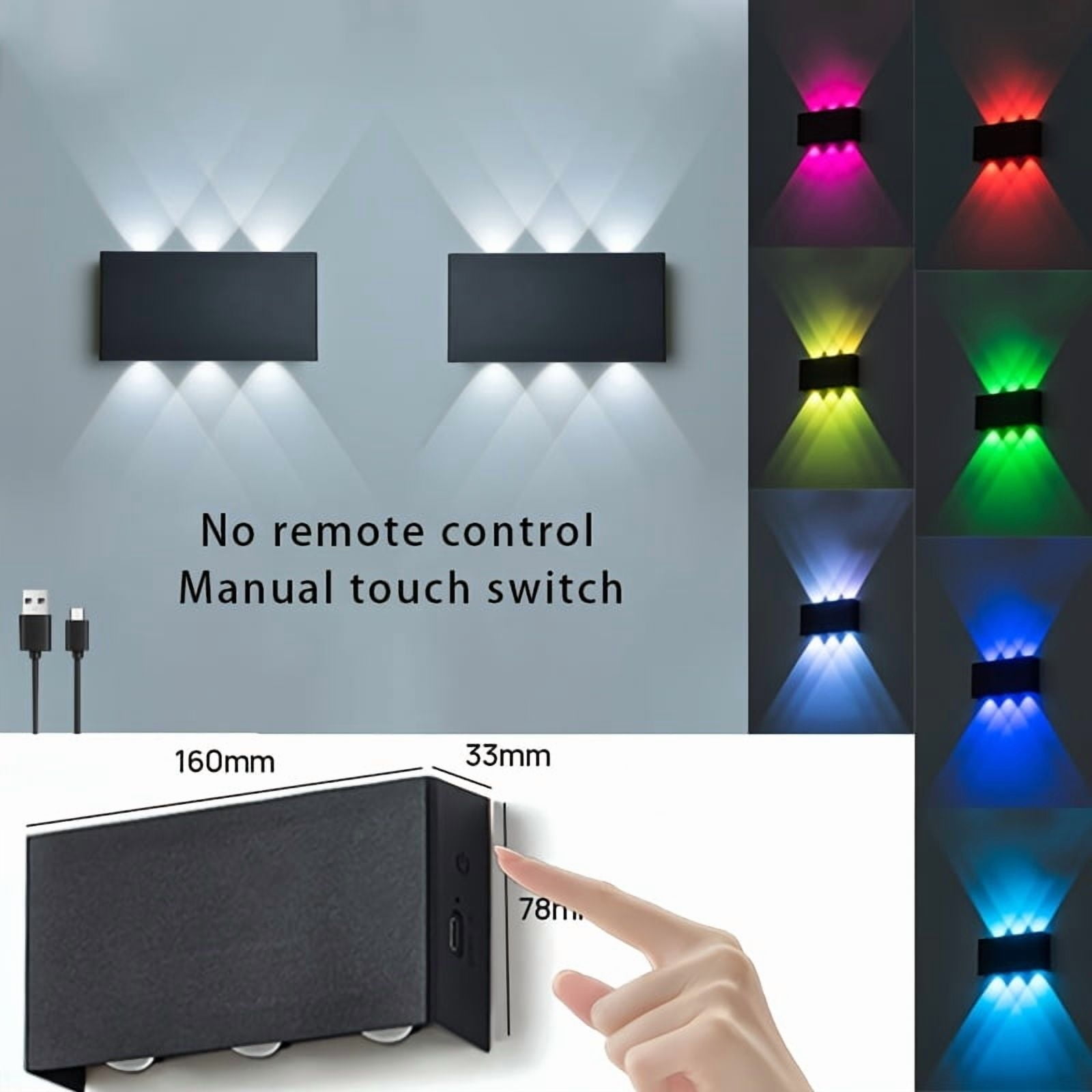 2pcs RGB 7-color Wall Light Battery Powered Degree Bedroom Corridor ...