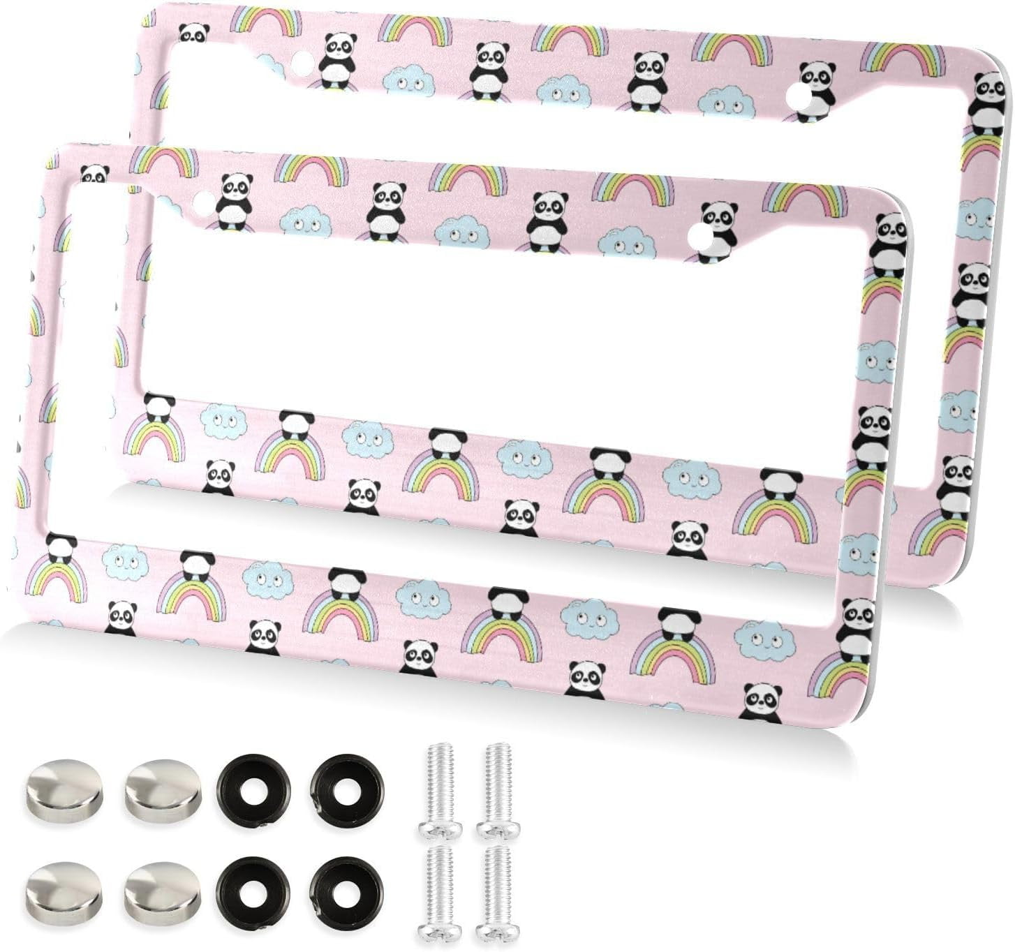 2pcs Rainbow Pandas License Plate Frame for Car Accessories Rustproof ...