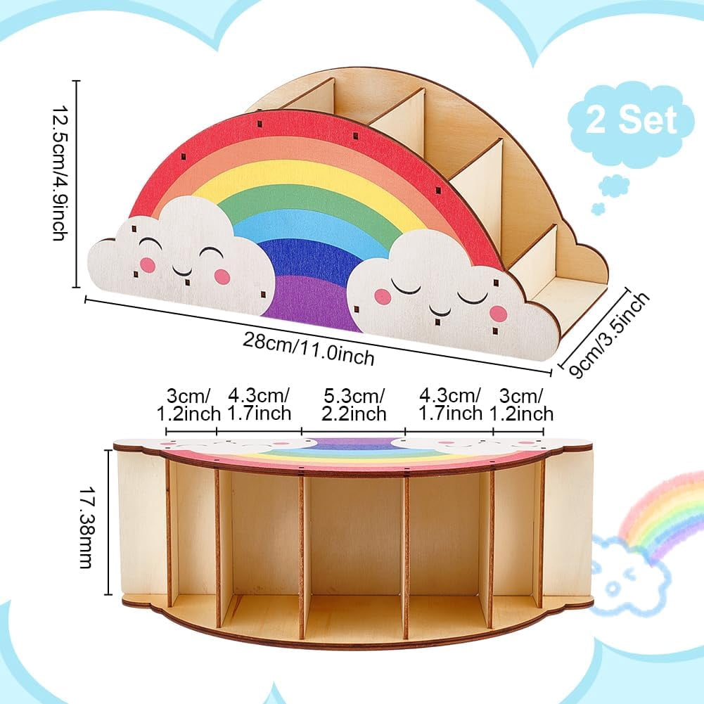2pcs Rainbow Pencil Holder Wooden Pen Holder Desk Organizer Pen Holder ...