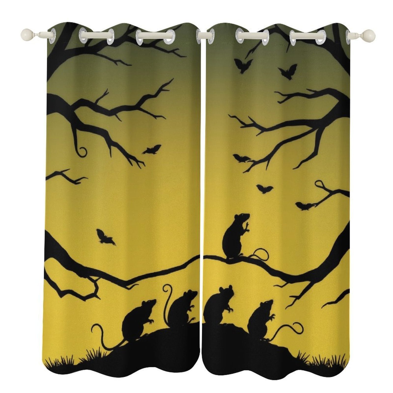 2pcs Rats Under Spooky Tree Curtains For Living Room Grommet Top Window ...