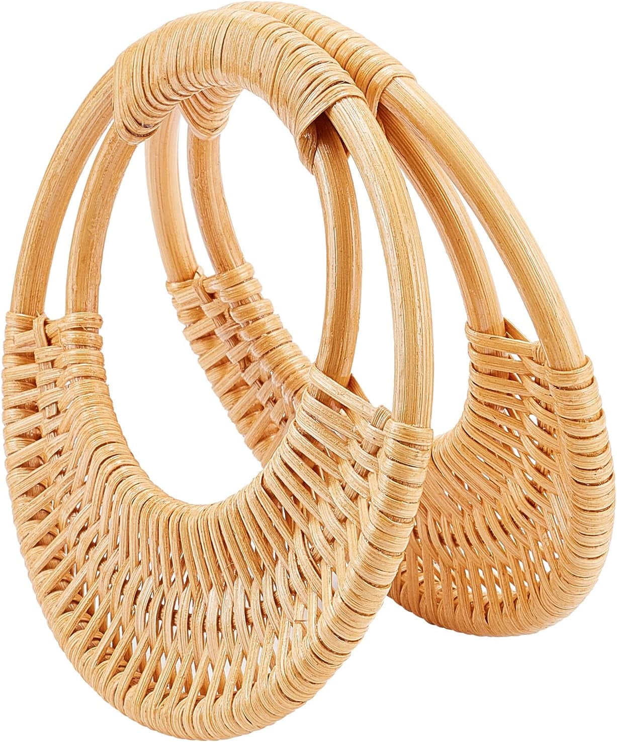 2pcs Rattan Woven Bag Handles Wooden Bag Handles Replacement 17.7 cm ...