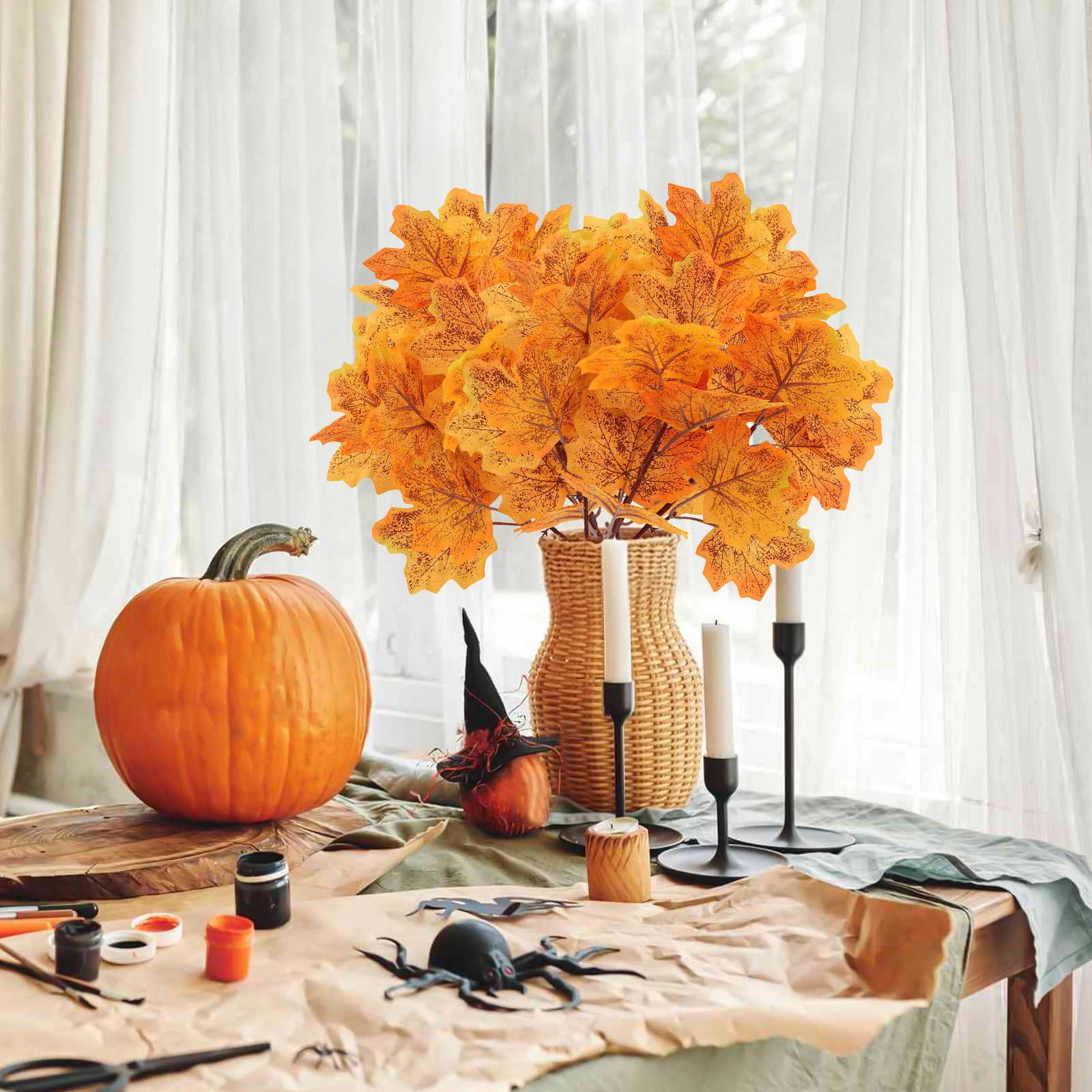 2pcs Realistic Fake Maple Leaves Bouquet, Durable Plastic Fall Decor ...