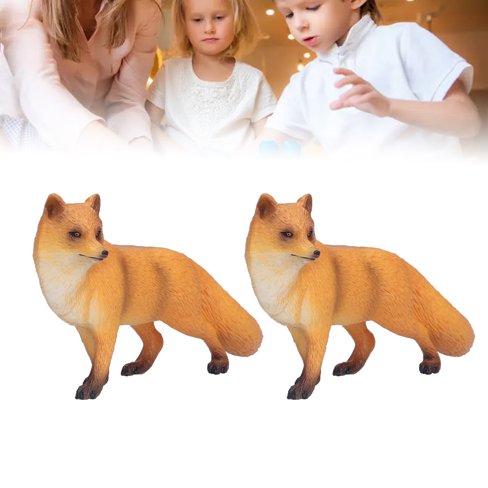 2pcs Realistic Fox Figure ,Hand-Painted, Lifelike Wild Animal Model Toy ...