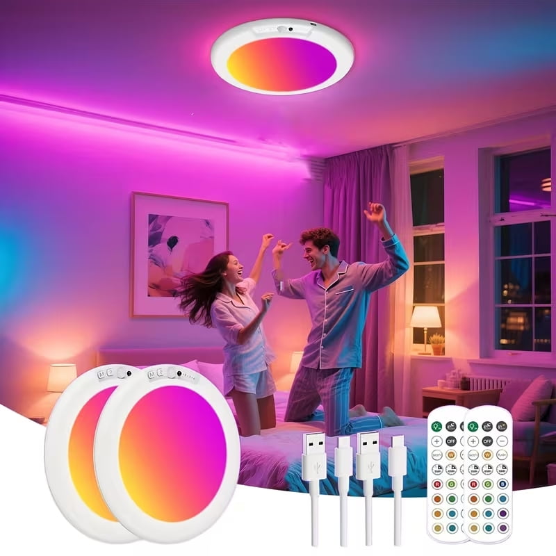 2pcs Rechargeable Shower Light with Remote, RGB Colors Changing & White ...