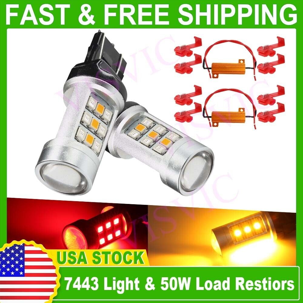 2pcs Red/Amber 7443 LED DRL Switchback Turn Signal Parking Light Bulbs ...