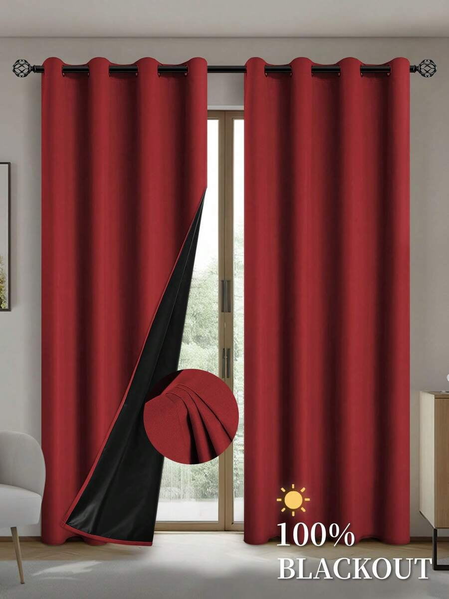 2pcs Red Blackout Curtains With Thermal Insulation Lining, Lightweight ...