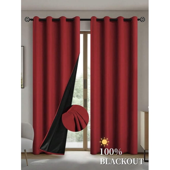 2pcs Red Blackout Curtains With Thermal Insulation Lining, Lightweight ...