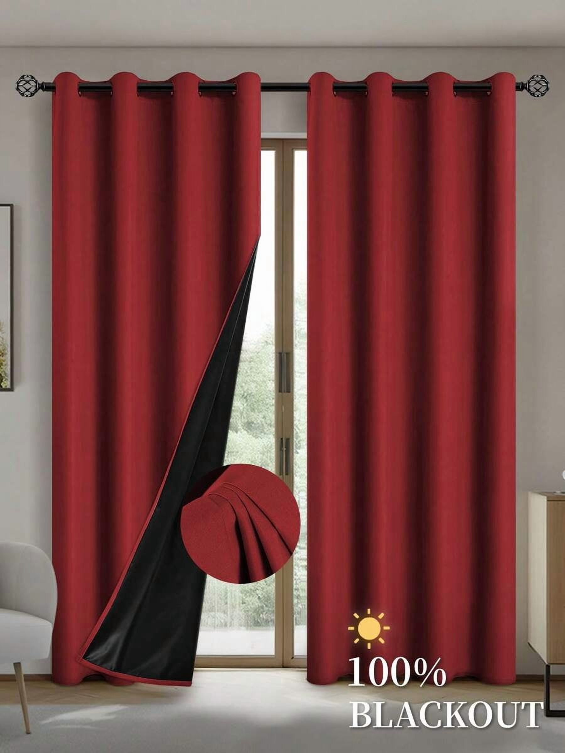 2pcs Red Blackout Curtains With Thermal Insulation Lining, Lightweight ...