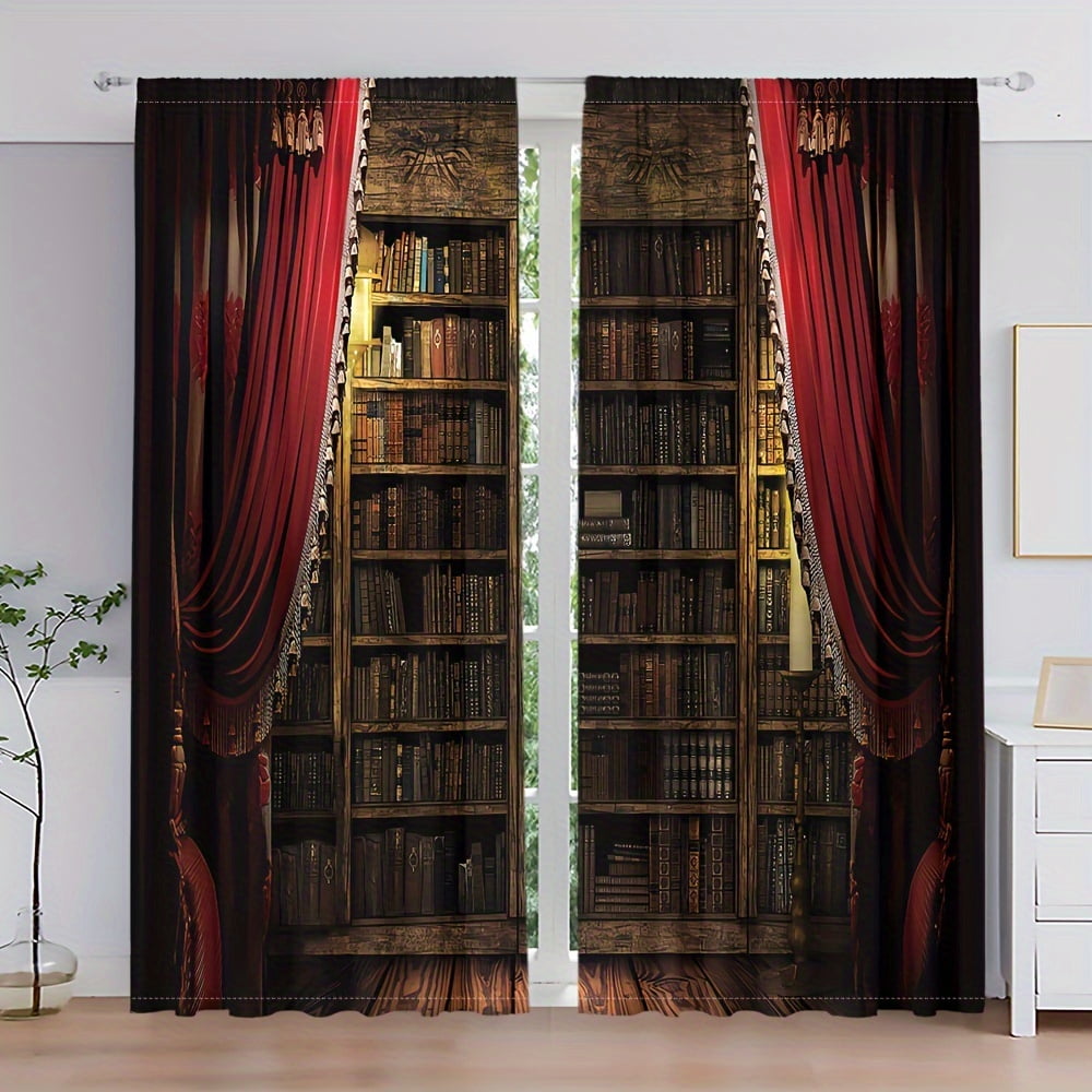 2pcs Red Curtain Night Gothic Castle Rod Pocket Digital Printed ...