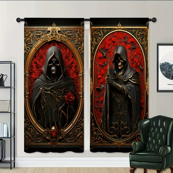 2pcs Red Curtain Night Gothic Castle Rod Pocket Digital Printed ...
