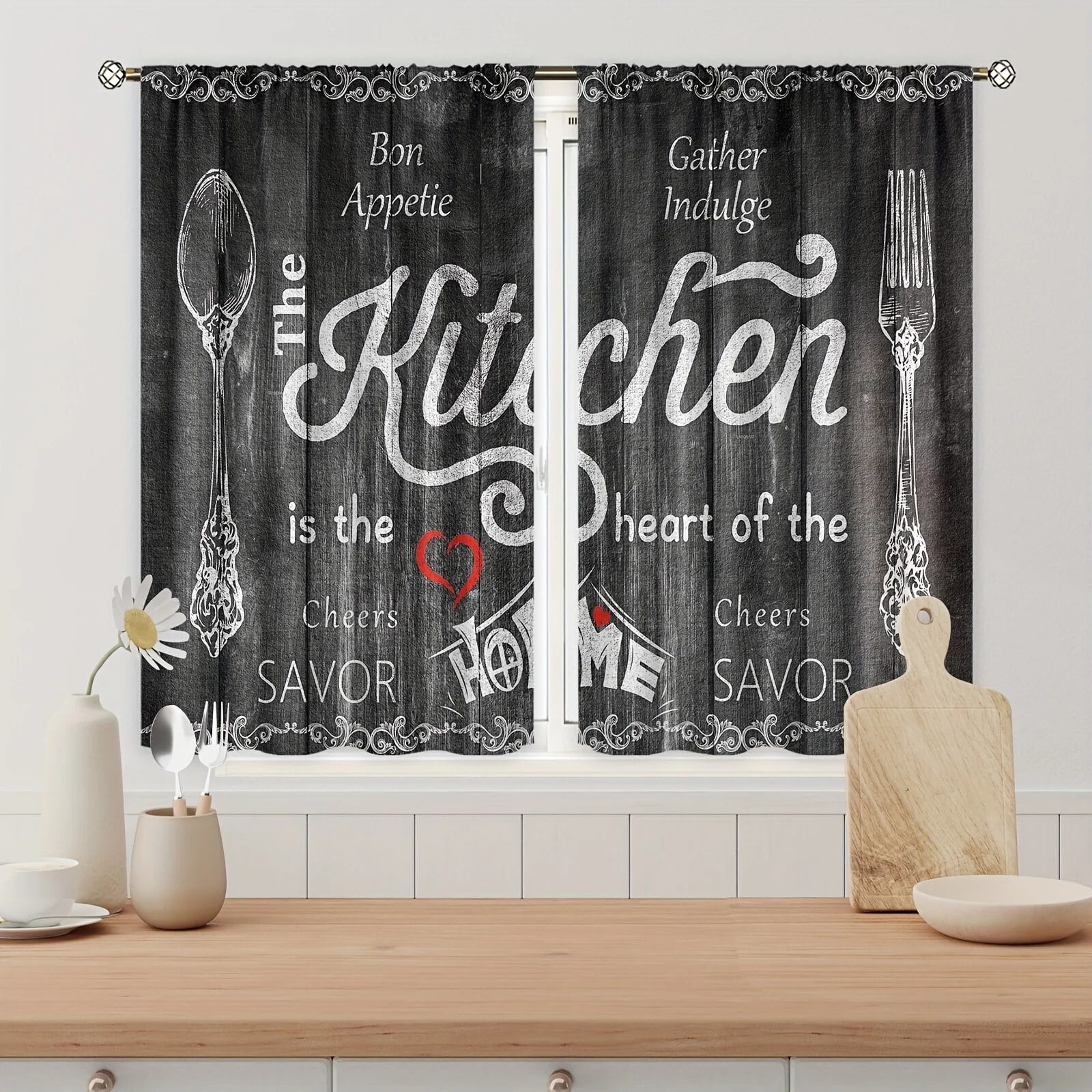 2pcs Red Vintage Rustic Burgundy Cafe Curtains Country Farm Wall Art ...