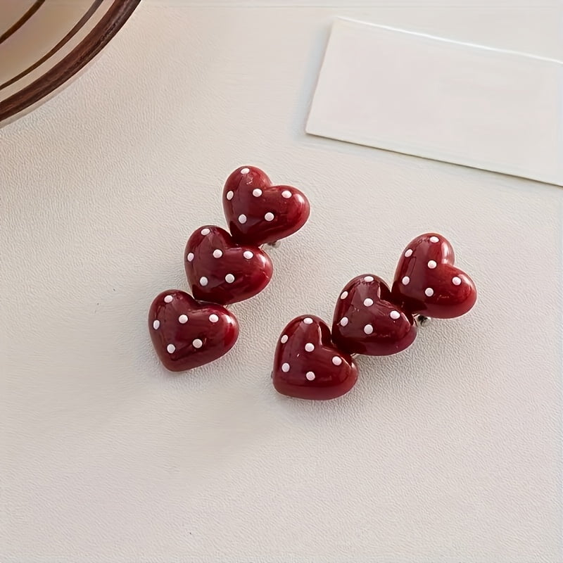 2pcs Red/White/Black Heart Polka Dot Hair Clips! Sweet, Elegant, and ...