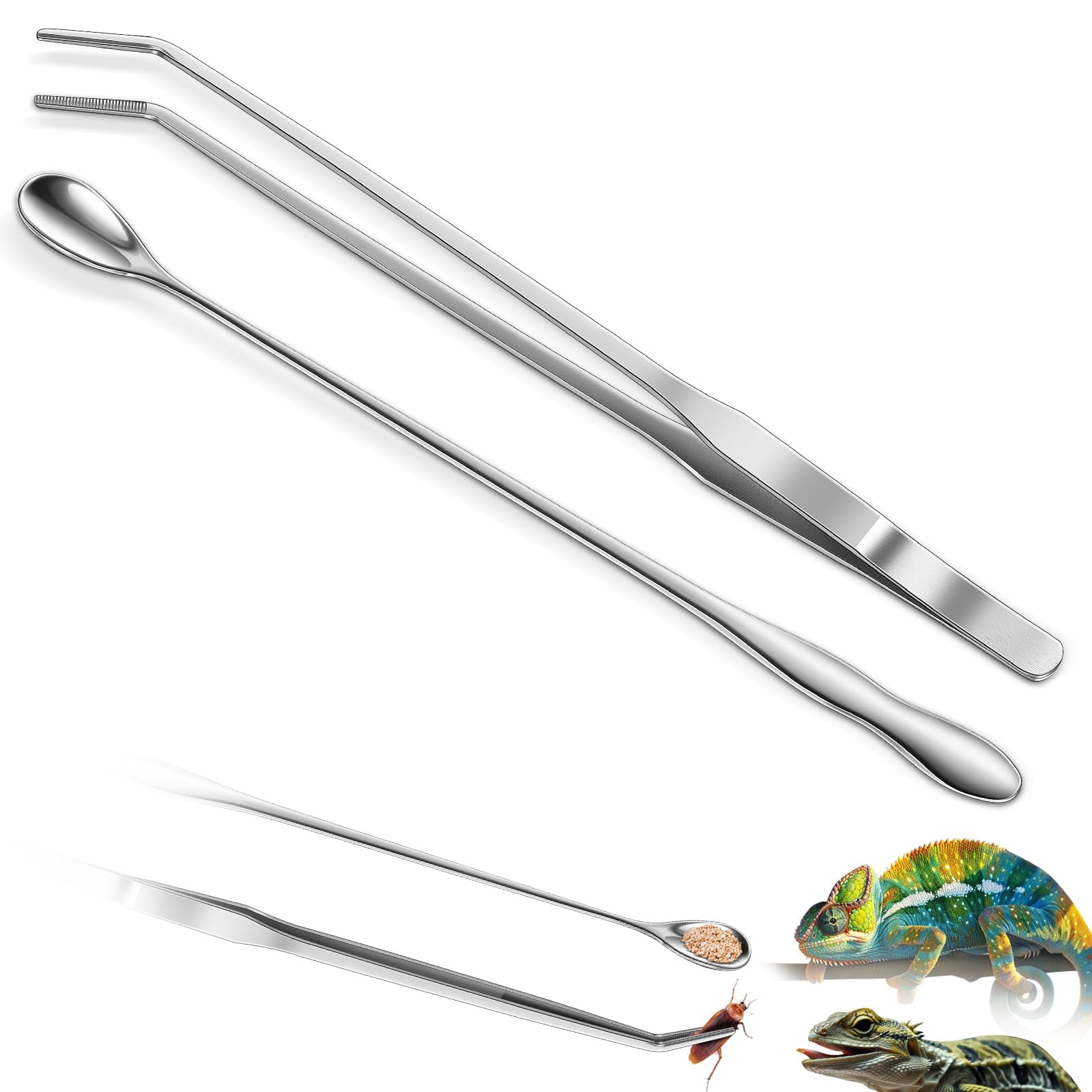 2pcs Reptile Feeding Tongs, Feeding Spoon, Stainless Steel Aquarium ...