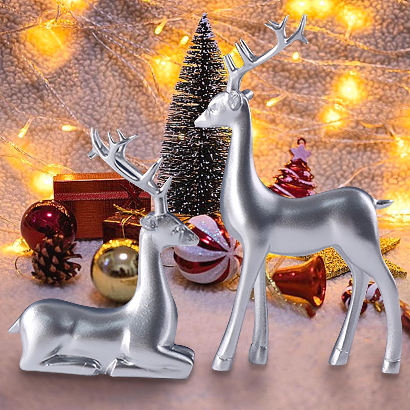 2pcs Resin Reindeer Sculpture, Deer Statue, Reindeer Ornament For Home ...