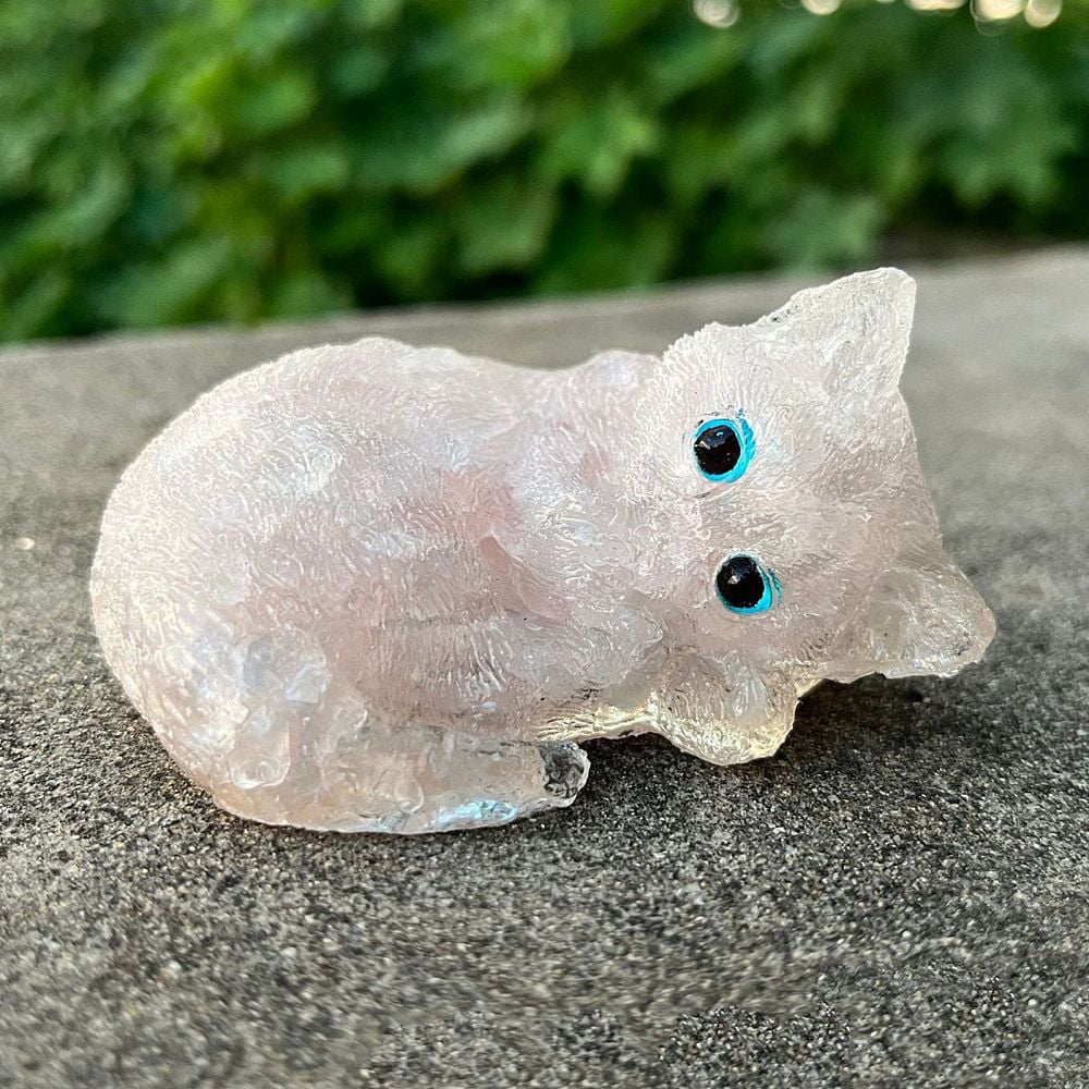 2pcs Resin Sleeping Cat Display Decoration with Rose Quartz Chips ...