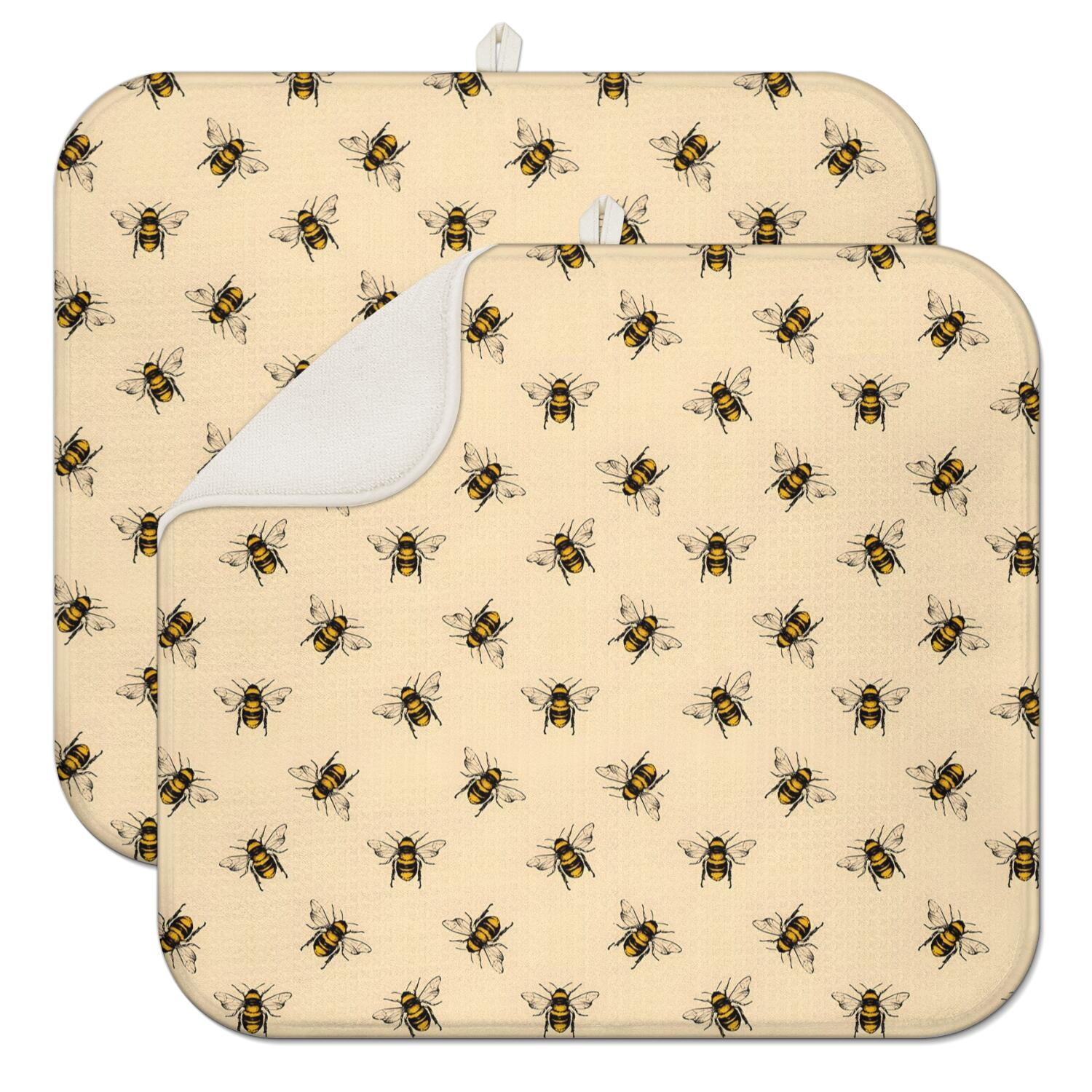 2pcs Retro Bee & Honey Design Drying Mats, Quick-Dry Foldable ...