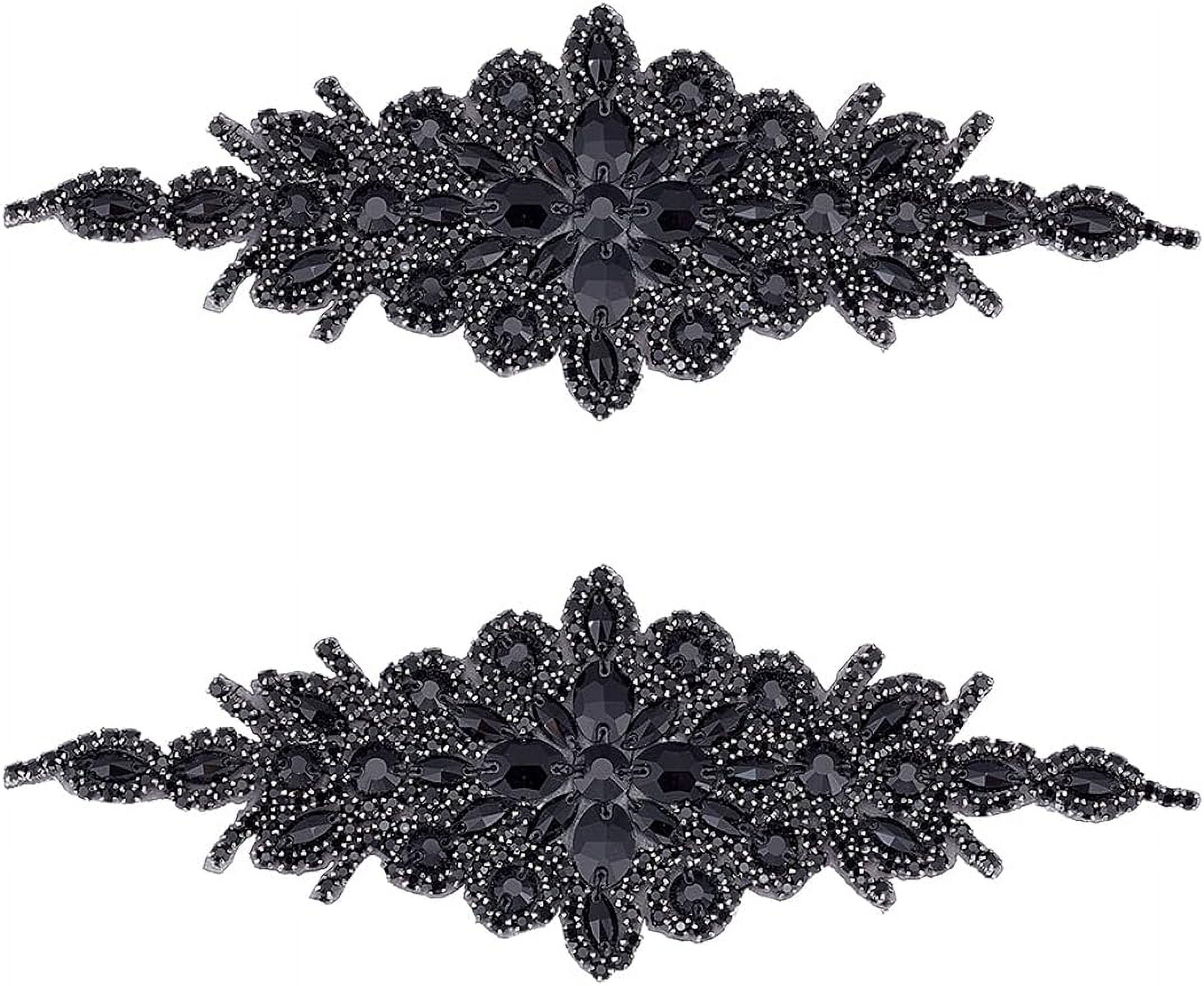 2pcs Rhinestone Applique for Dress (Black 9.5x3.7inch) Iron on/Sew ...