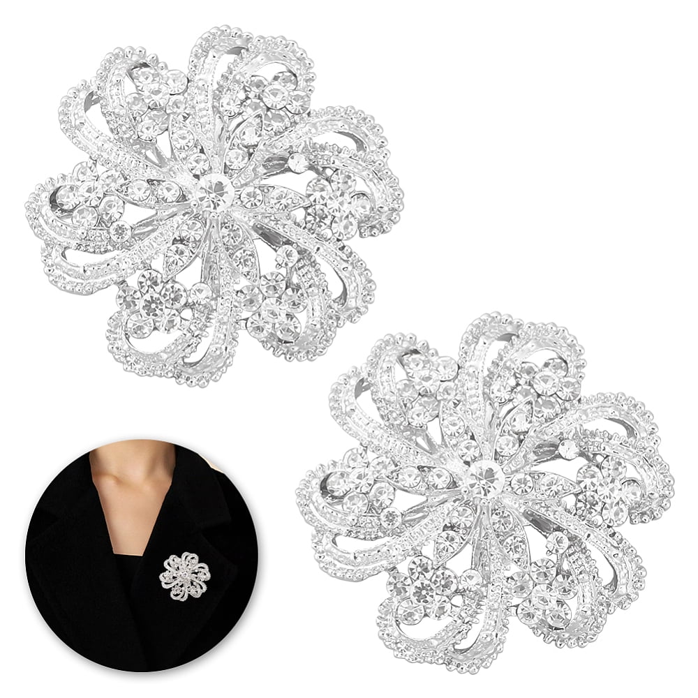 2pcs Rhinestone Flower Brooch Pins Zinc Alloy Jewelry Pins for Bride ...