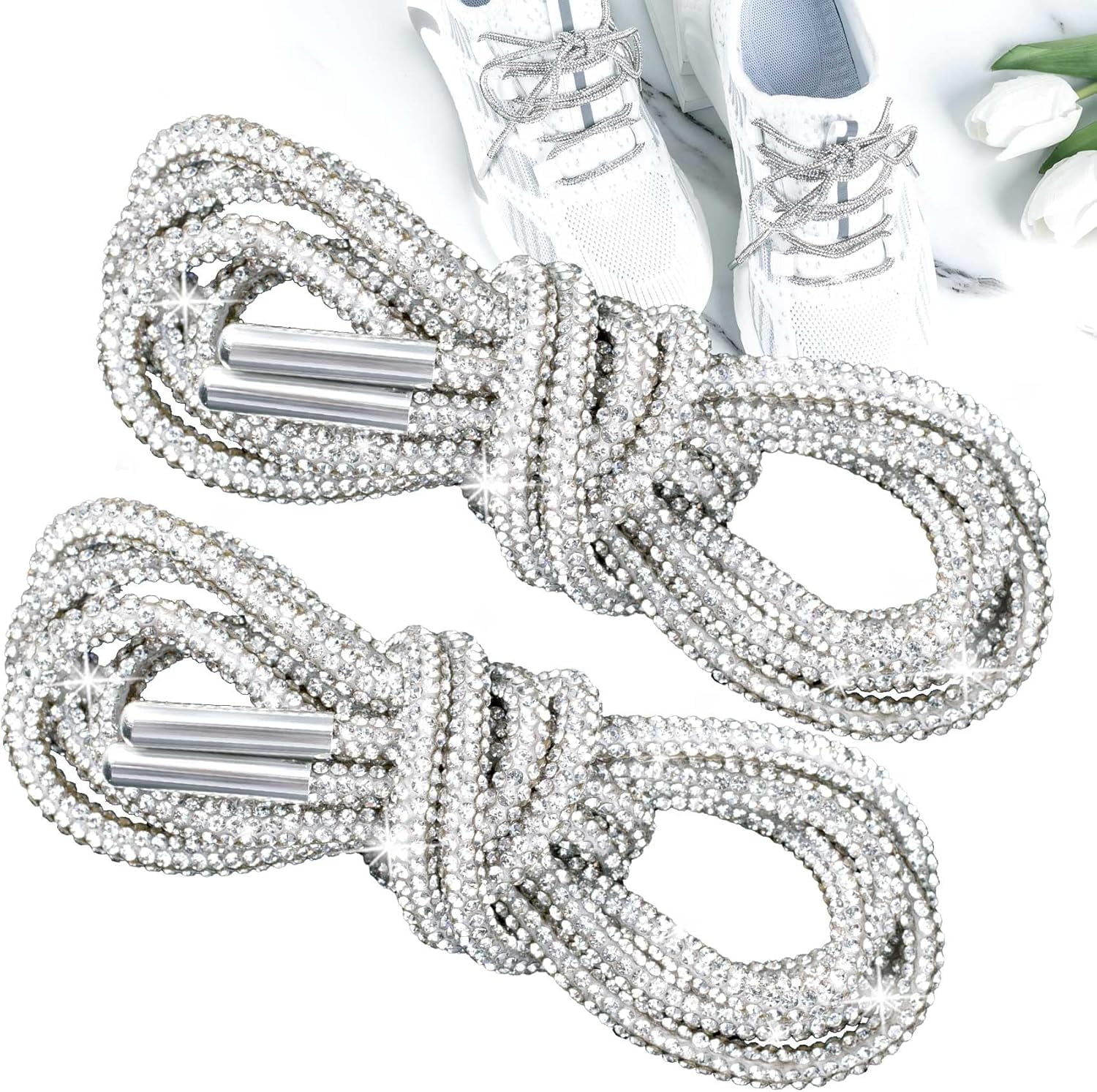 2pcs Rhinestone Glitter Shoelaces, 47" Shiny Bling Round Hoodie ...