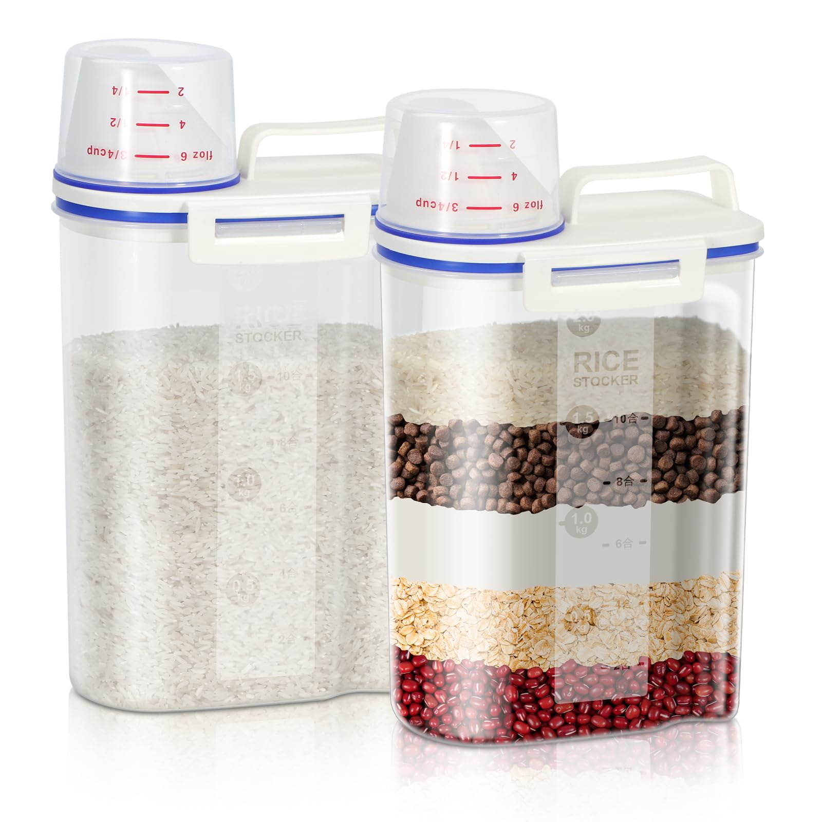 2pcs Rice Storage Bin Cereal Containers Dispenser with BPA Free Plastic ...