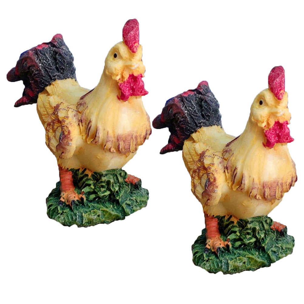 Milisten Tabletop Adornment Resin Rooster Figurines Assorted Color 2Pcs ...