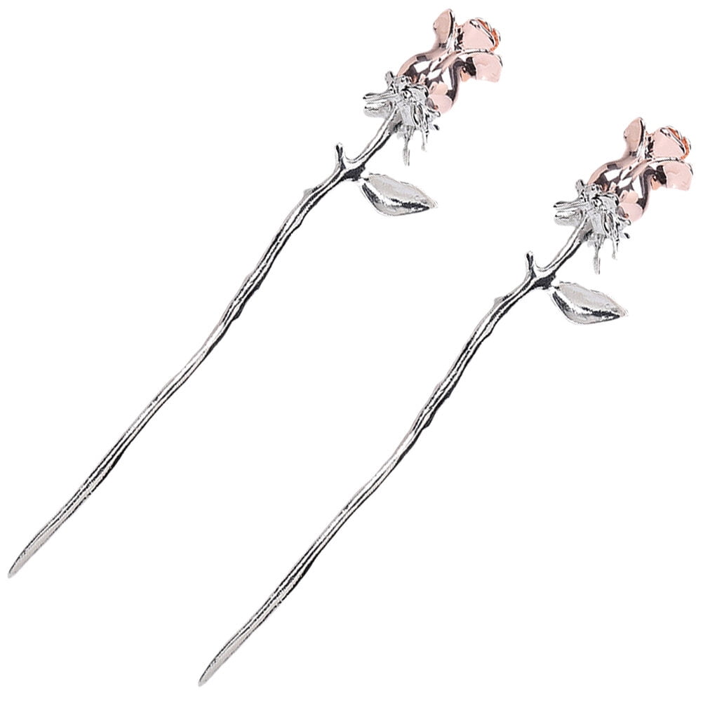 2pcs Rose Flower Hair Bun Sticks Hair Chopstick Women Chignon Pin ...