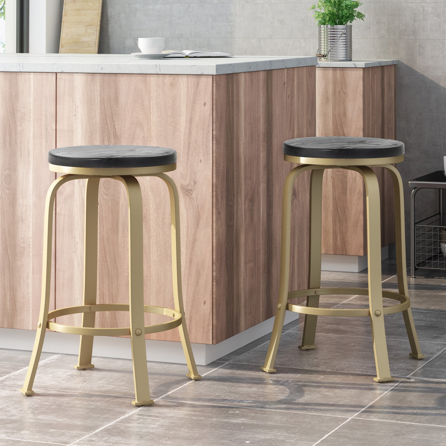 2pcs Round Counter Stool, Modern Wood Seating 10 Inches Barstool，360 ...