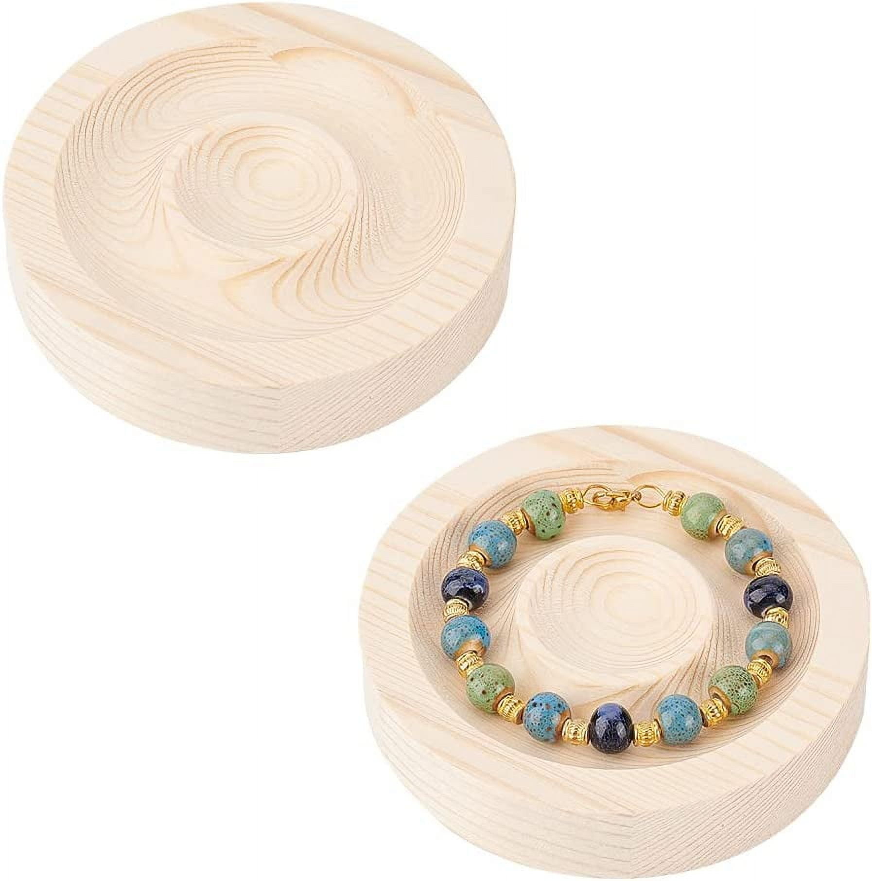 2pcs Round Wood Bracelet Display Holder (3.7x0.8 inch) Wheat color ...