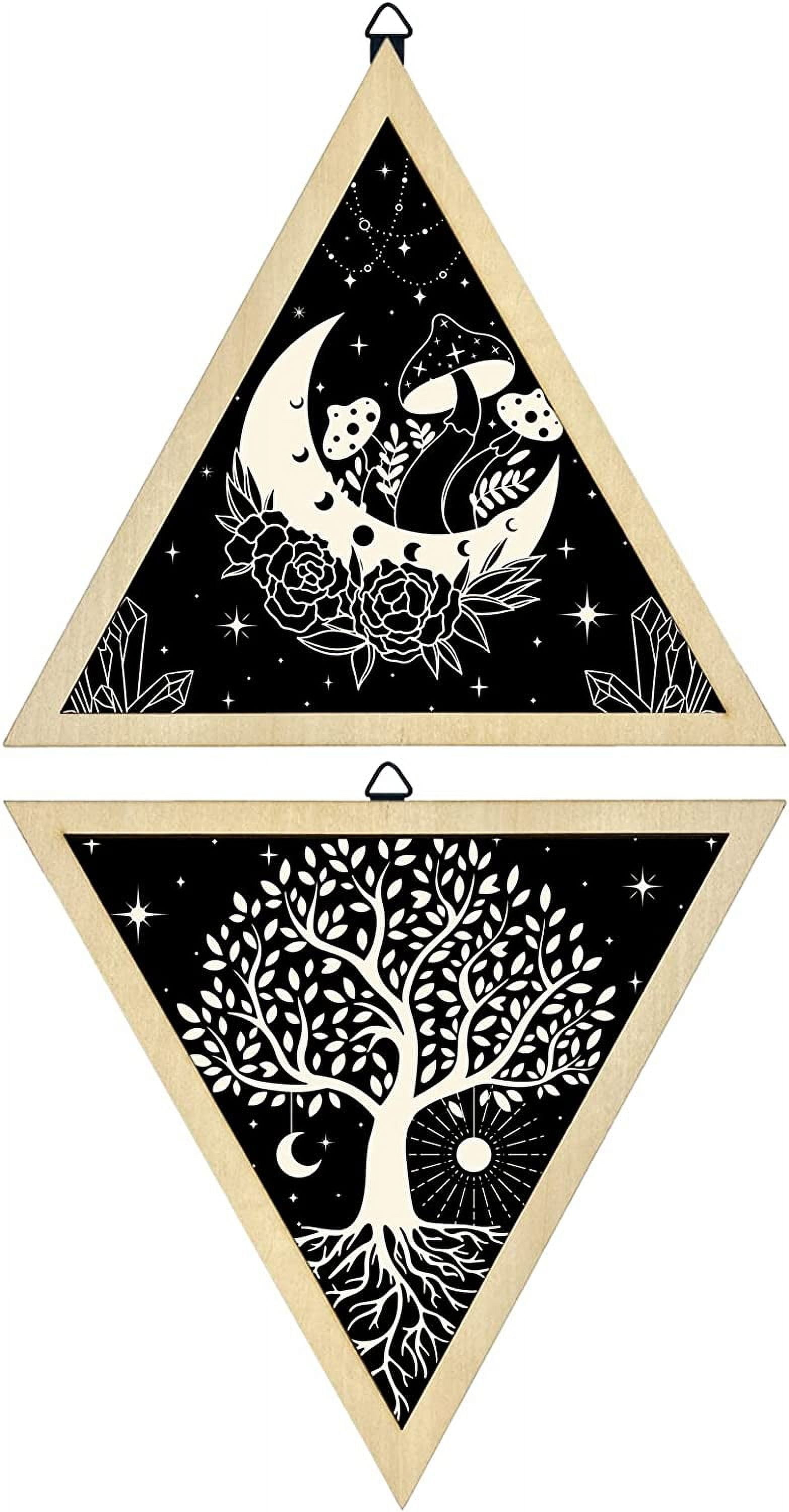 2pcs Rustic Moon Wall Decor Wooden Tree of Life Wall Decor Hanging Decorative Mushroom Moon Wall ...