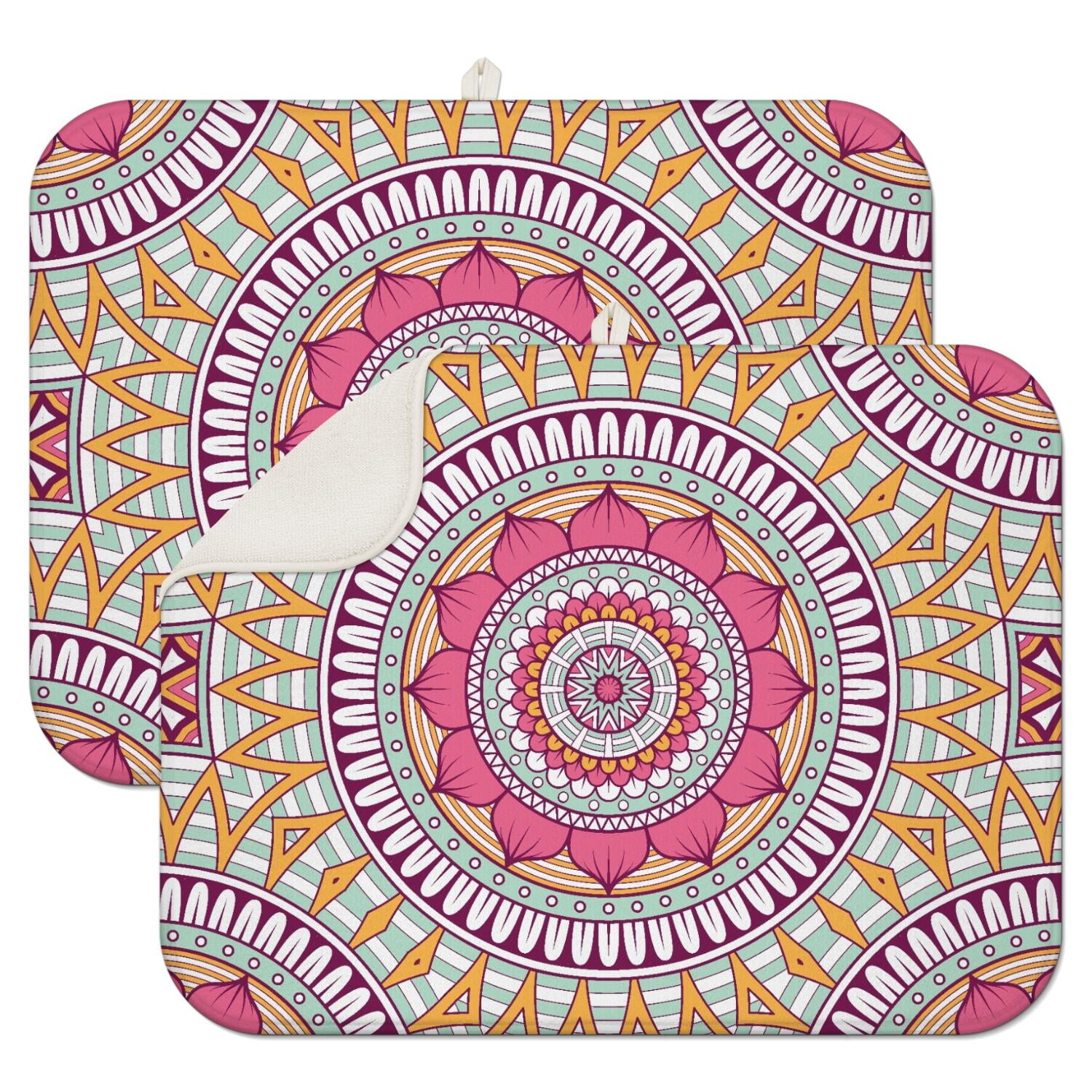 2pcs Sacred Boho Mandala Dish Drying Mat, Mystic Ethnic Design, Super ...