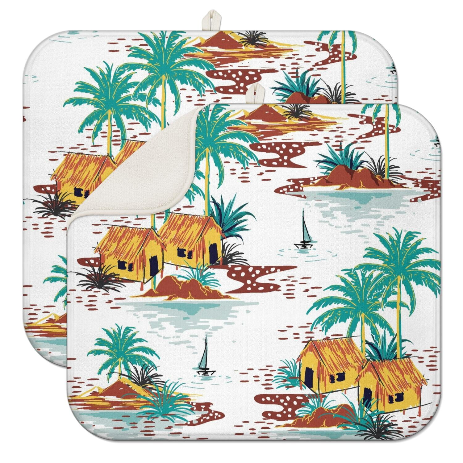 2pcs Safari Jungle Island Drying Mat for Kitchen, Ultra Absorbent ...