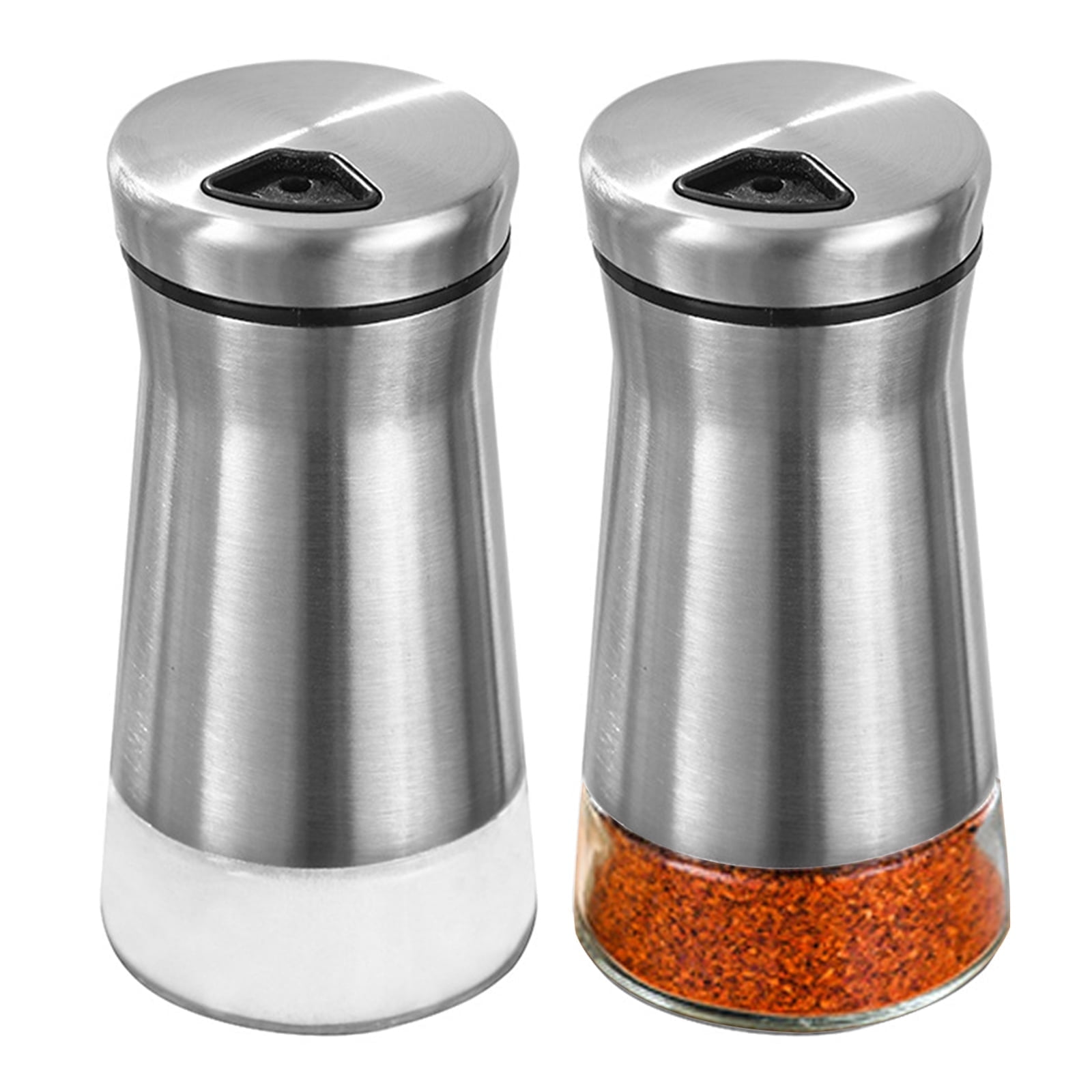 Cheeren 2pcs Refillable Salt and Pepper Shakers, Stainless Steel Glass ...