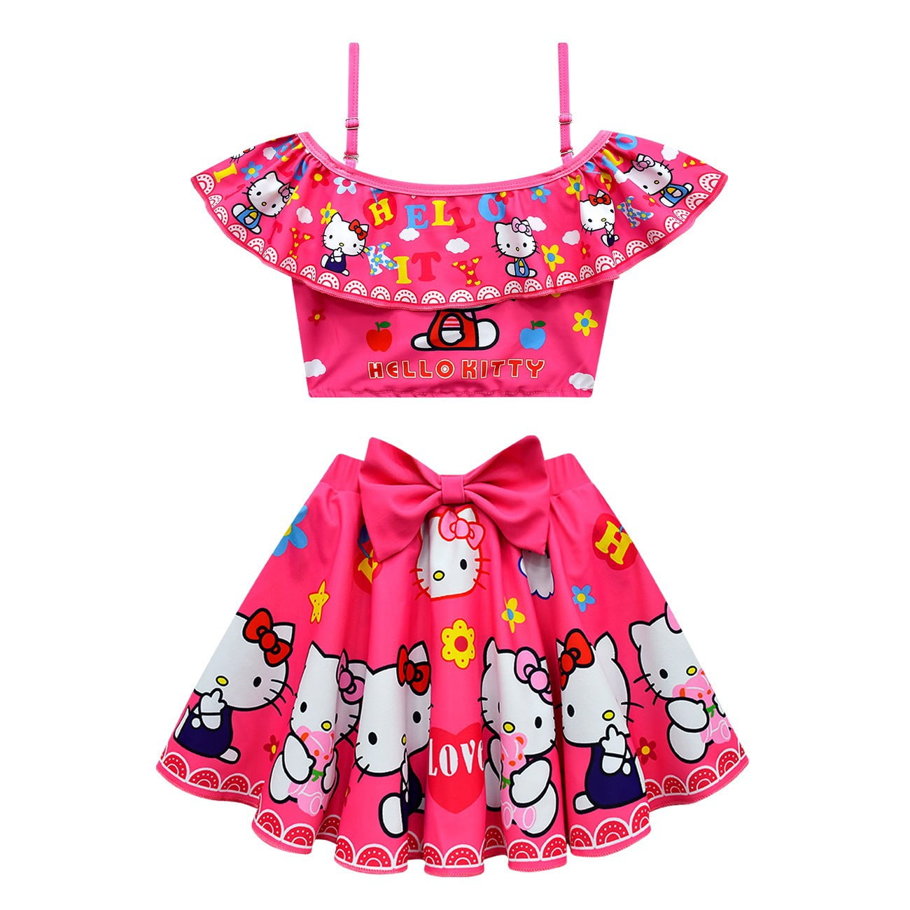 2pcs Sanrio Beach Swimsuit Hello Kitty Sling skirt Cartoon printing Set ...