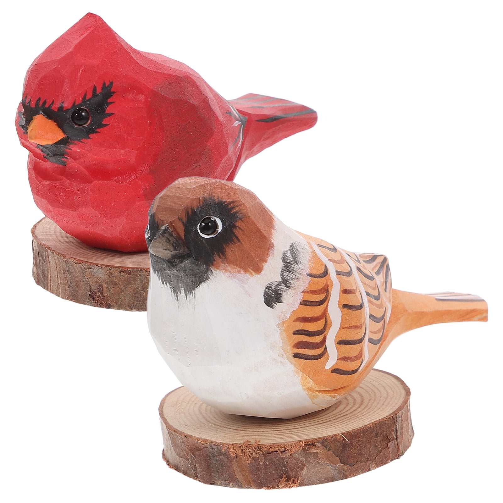 2pcs Sculpted Wooden Red Cardinal Bird Figurines Small Hand Carved And ...