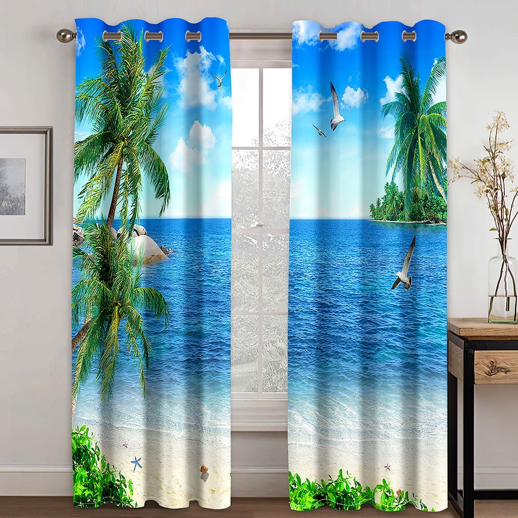 2pcs Sea Blue Sky Seagull White Cloud Pattern Printed Translucent ...