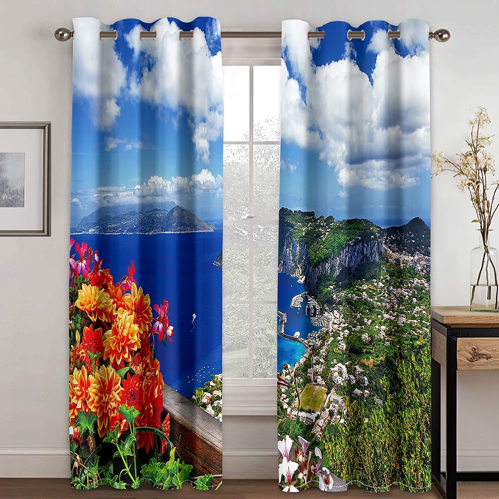 2pcs Sea Blue Sky Seagull White Cloud Pattern Printed Translucent ...