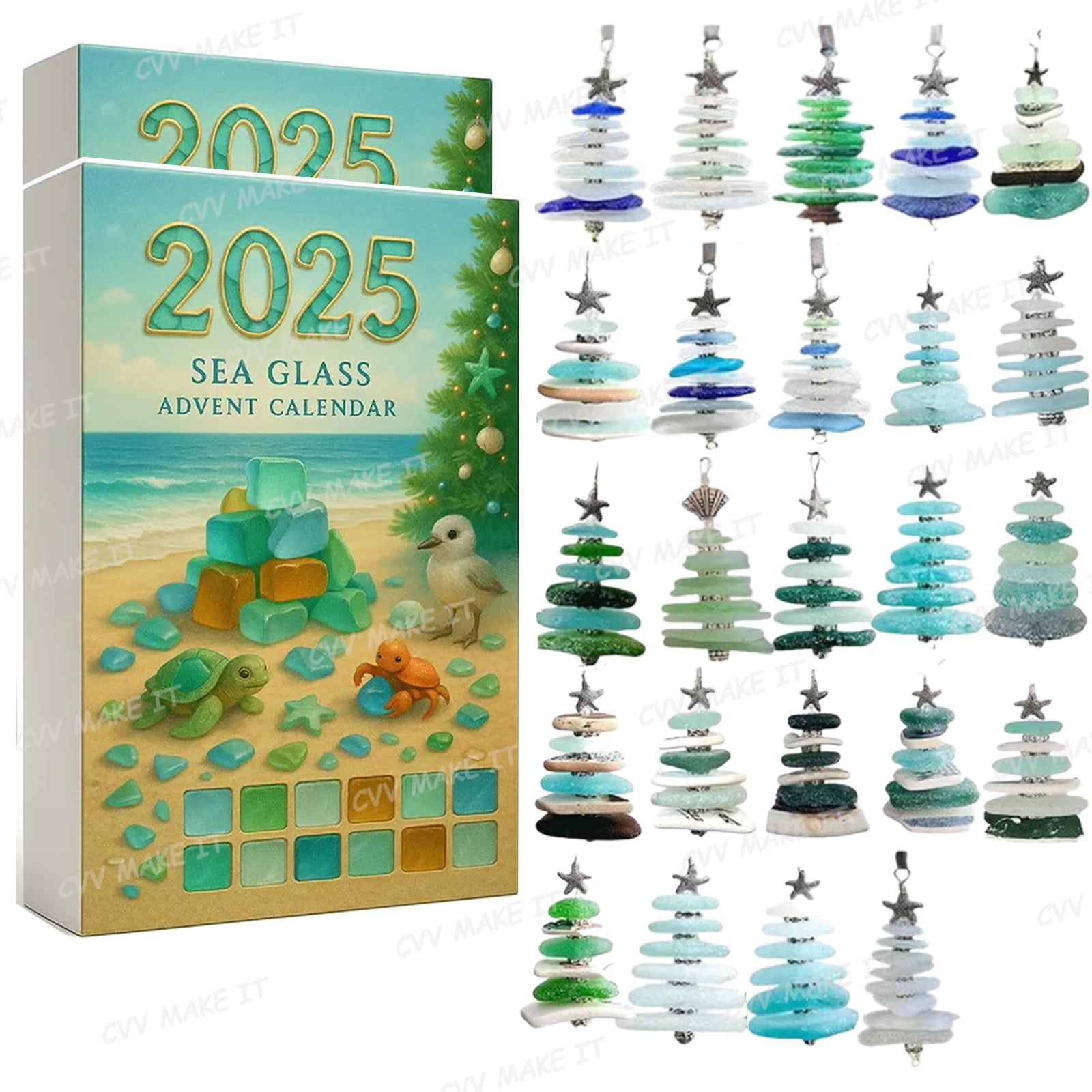 2pcs Sea Glass Acrylic Christmas Tree Advent Calendar 24 Days Christmas ...