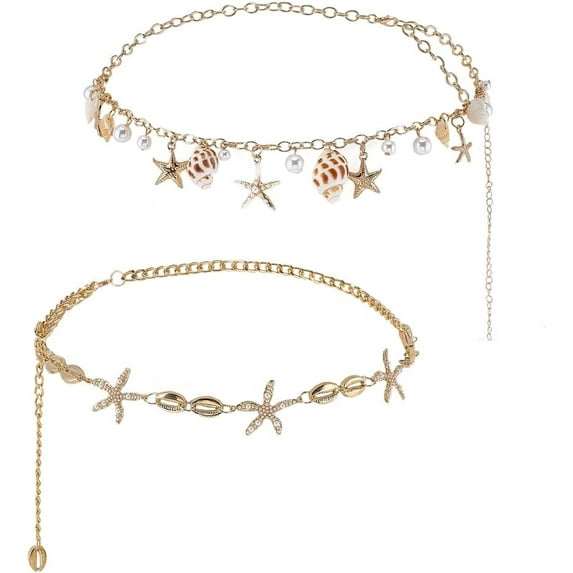 2pcs Seashell Starfish Waist Chain for Women Gold Beach Body Chains ...