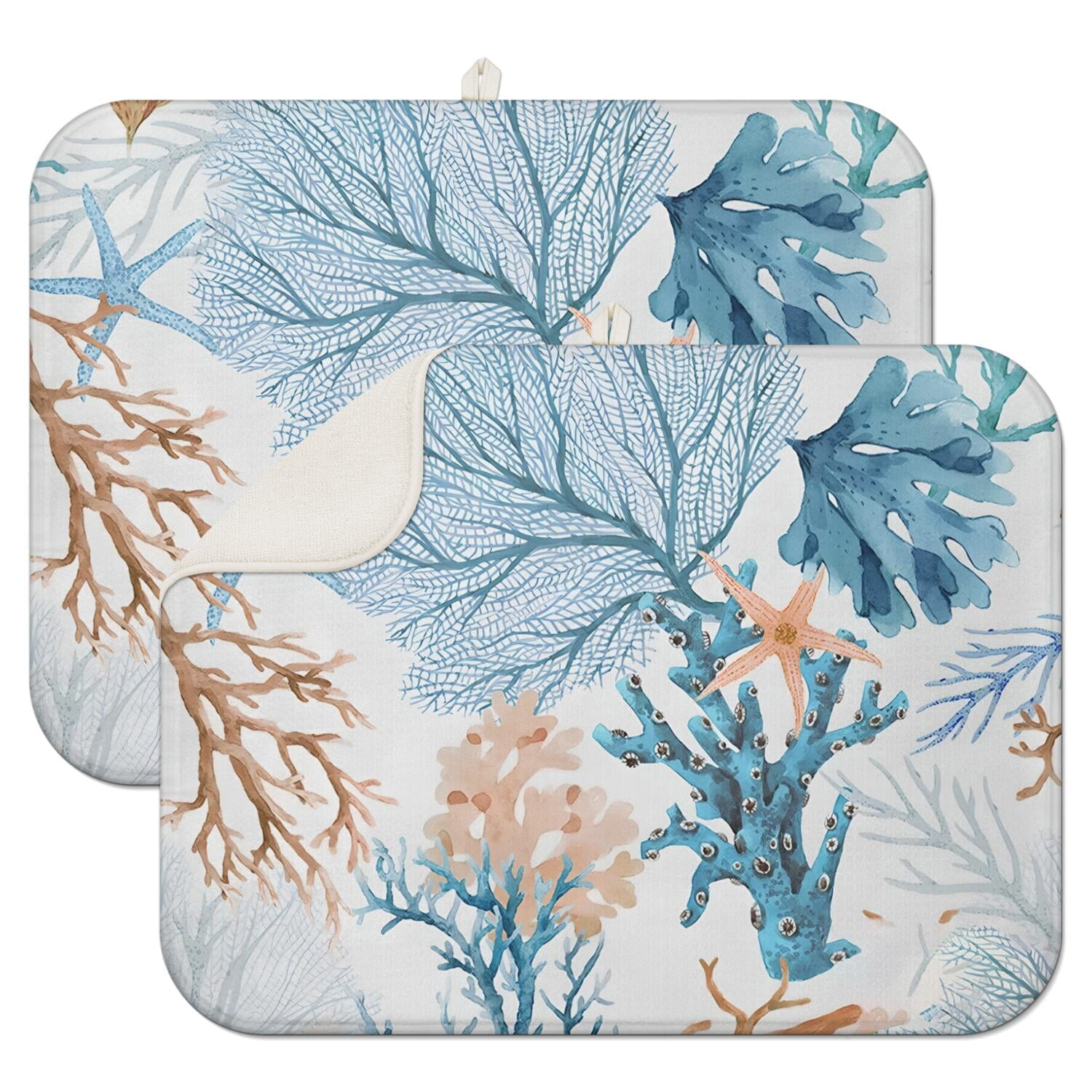 2pcs Seashells Dish Drying Mat Quick Dry Absorbent Microfiber Sink ...