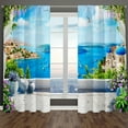 2pcs Seaside Building Pattern Printed Translucent Curtain Living Room ...