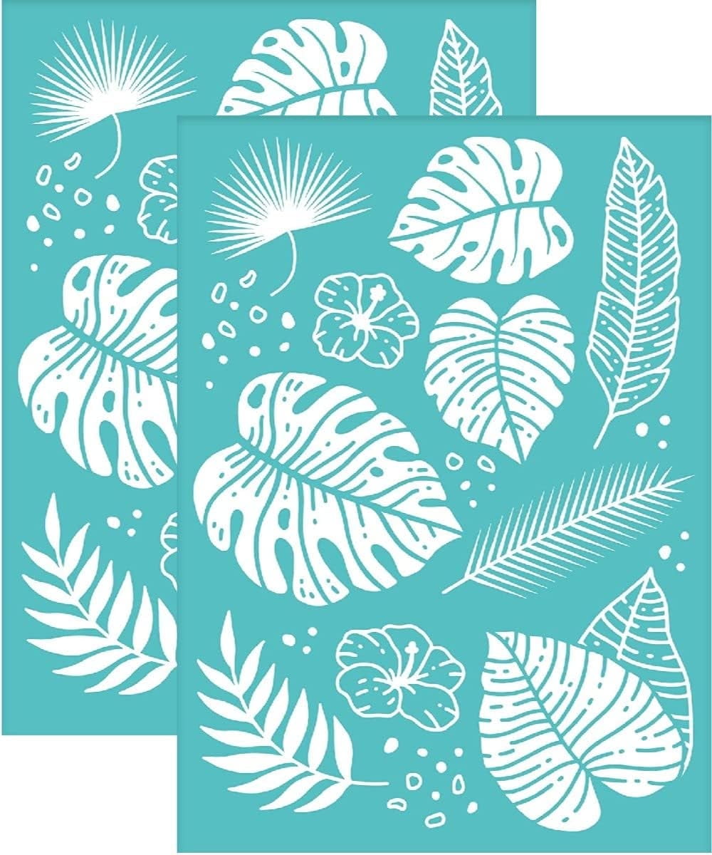2pcs Self-Adhesive Silk Screen Printing Stencil Various Leaf Pattern ...