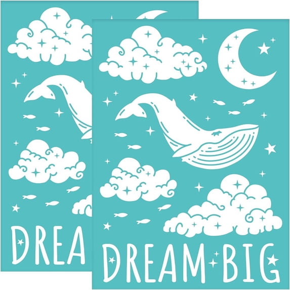 2pcs Self-Adhesive Silk Screen Printing Stencil Whale Moon Pattern ...