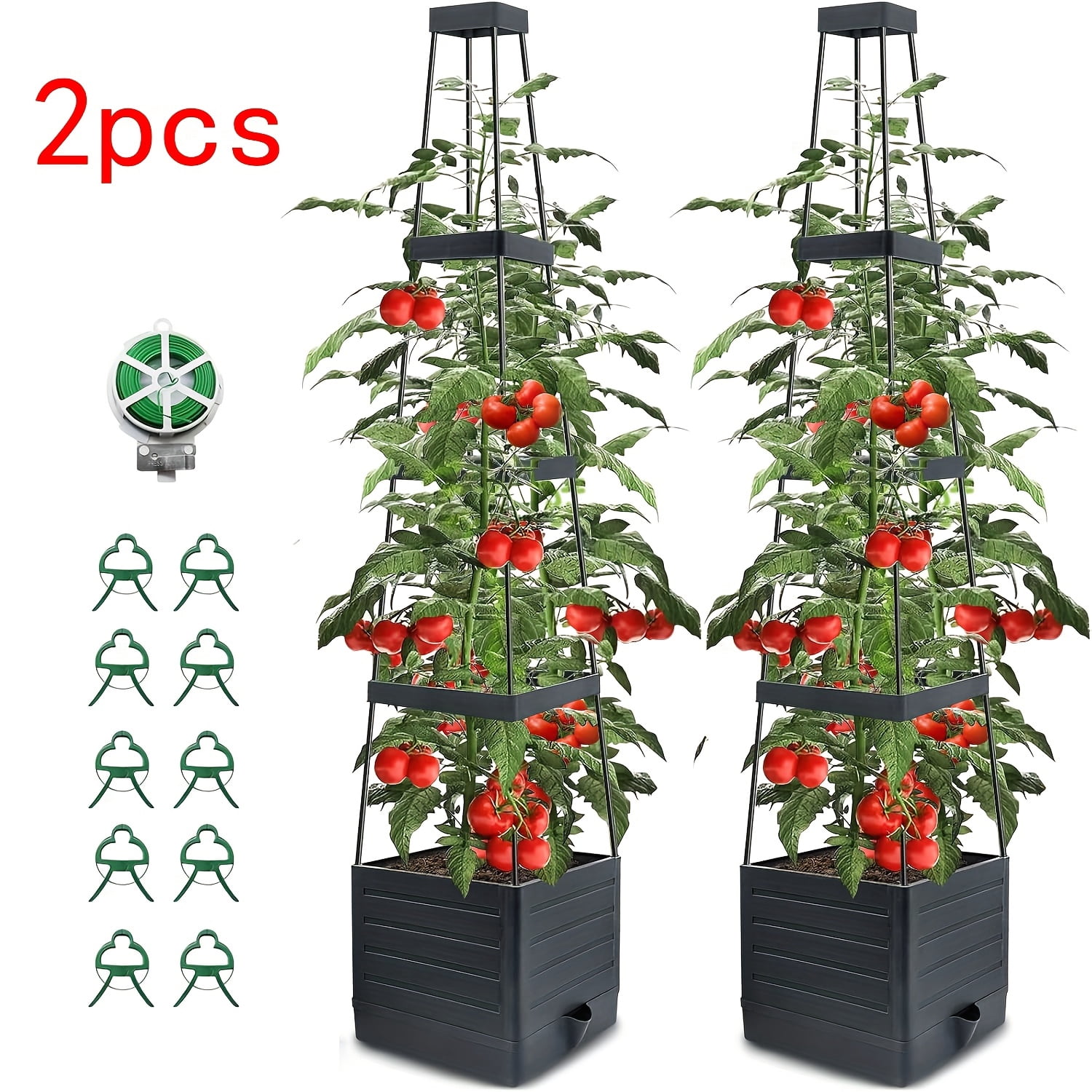 2pcs Self-Watering Tomato Planter Boxes with Trellis, 57" Raised Garden ...