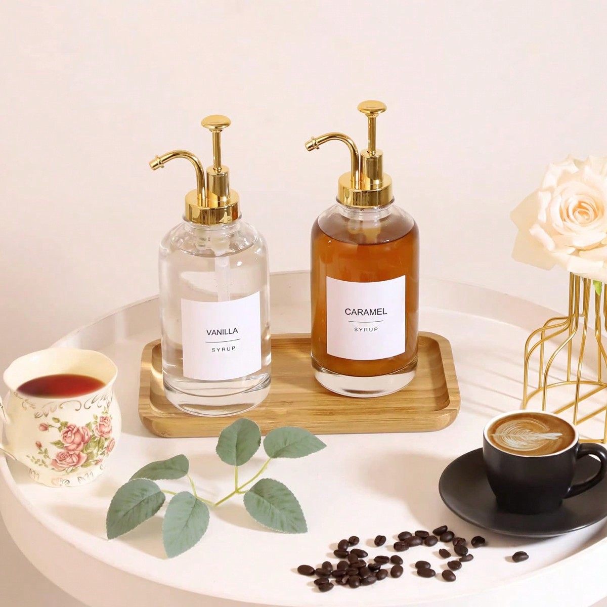 2pcs Set: 2 Glass Syrup Bottles, Labels Kit, Syrup Dispenser, Coffee ...
