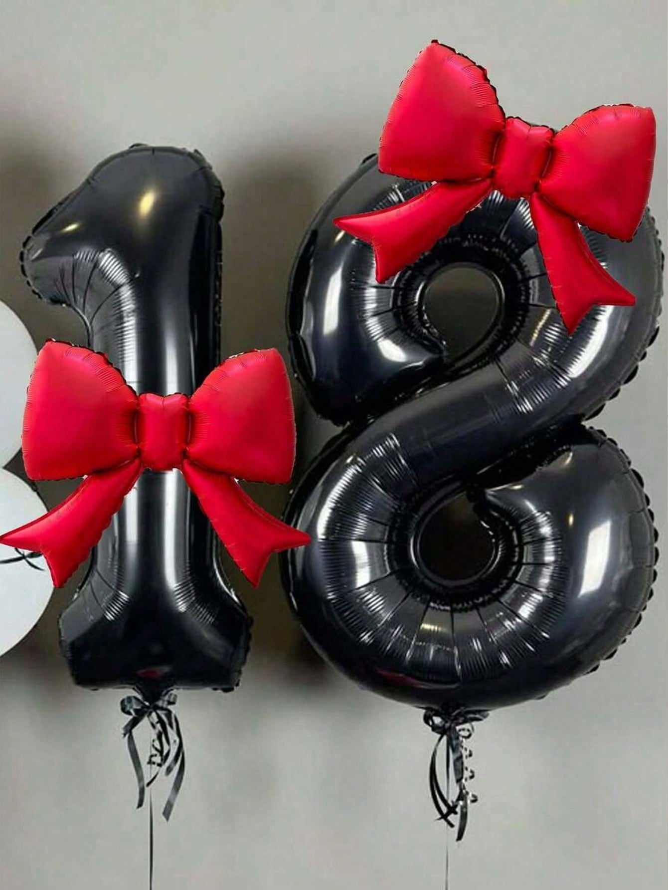 2pcs Set 40 Inch Black Number Shaped Foil Balloons With Matte Bow Decor ...